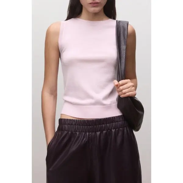 Mango Lorito Sleeveless Rib Trim Wool Sweater - Pink