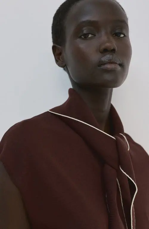 Mango Bert Tie Neck Top - Chocolate