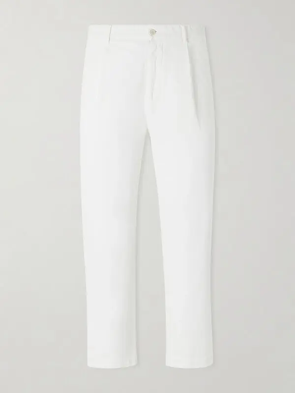 Barena Venezia Cropped Tapered Cotton And Linen-blend Corduroy Trousers - White