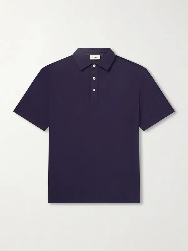 Altea Greg Cotton-blend Piqué Polo Shirt - Blue