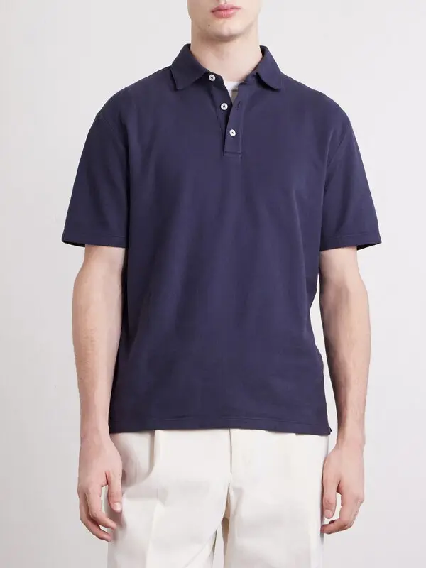 Altea Greg Cotton-blend Piqué Polo Shirt - Blue