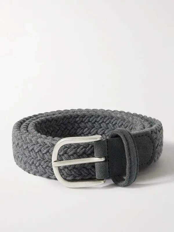 Anderson's 3cm Leather-trimmed Woven Belt - Gray