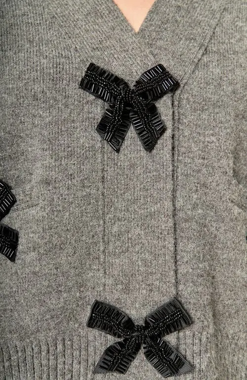 English Factory Beaded Bow Oversized Cardigan