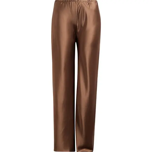 REFORMATION Gale Bias Cut High Waist Satin Pants - Pinecone