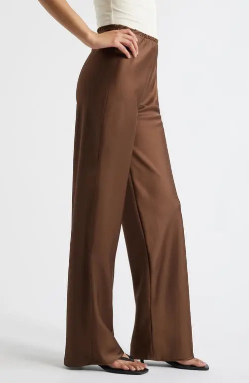 REFORMATION Gale Bias Cut High Waist Satin Pants - Pinecone