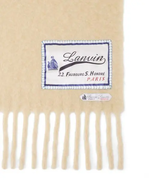 LANVIN Fringed Wool Scarf With 22 Faubourg Label - Beige