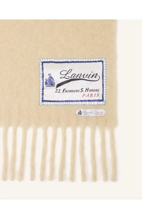 LANVIN Fringed Wool Scarf With 22 Faubourg Label - Cream