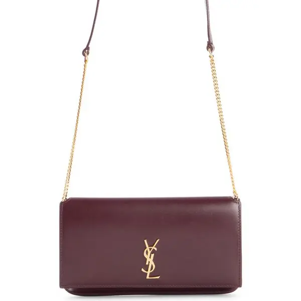 Saint Laurent Cassandre Patent Leather Crossbody Phone Holder - Rouge Cabernet