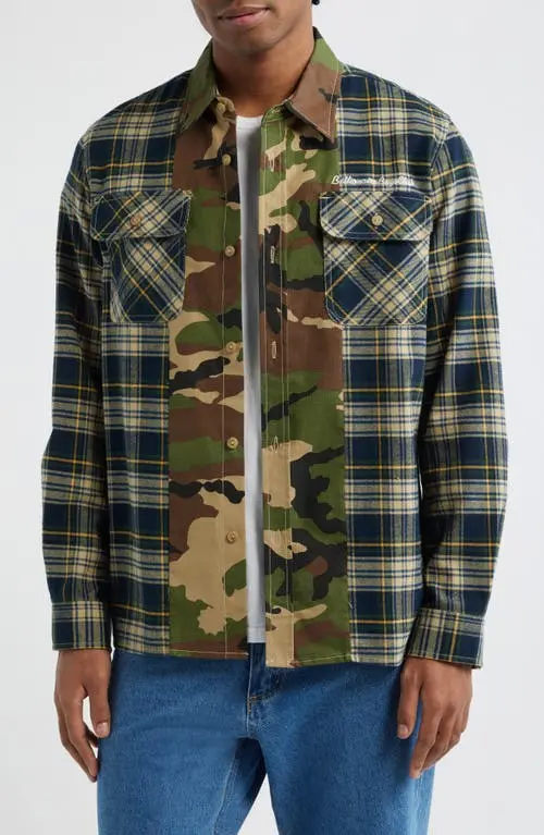 BILLIONAIRE BOYS CLUB Bb Wanderlust Plaid & Camo Cotton Button-up Shirt - Cypress