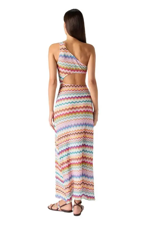 Missoni One-shoulder Cover-up In Lamé Viscose With Pixel-effect Zigzag Pattern - Multicoloured