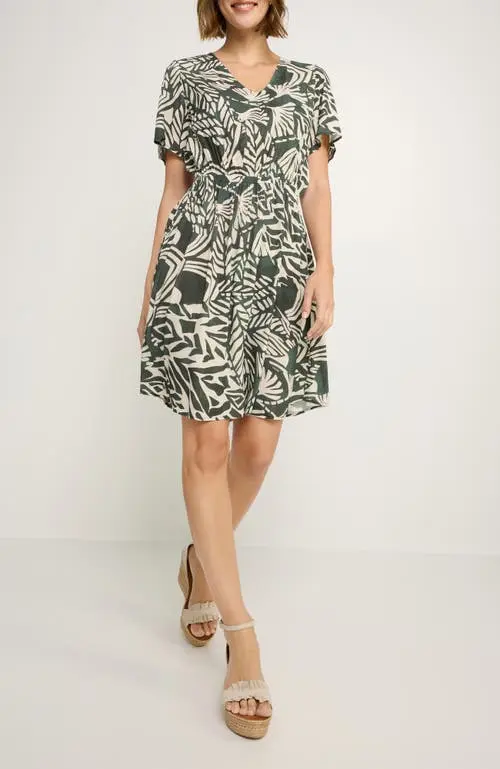 LASCANA Printed V-neck Fit And Flare Dress - Green Ivory