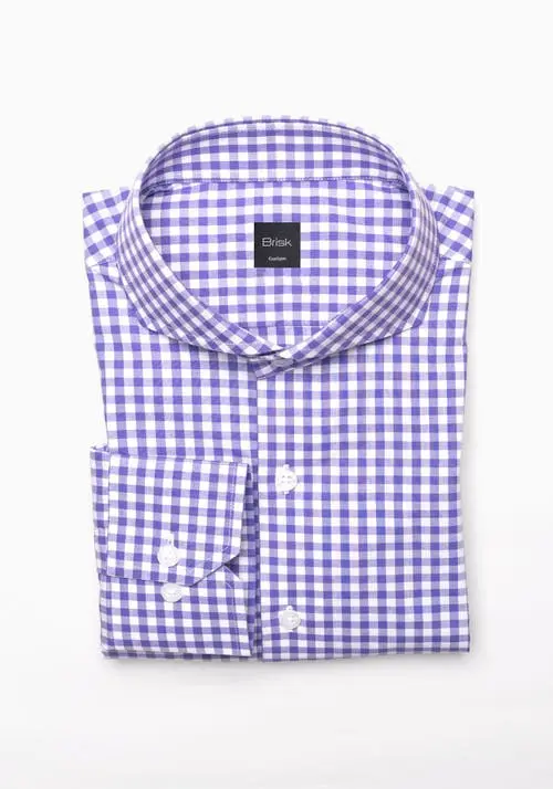 BRISK Pima Cutaway Extreme Collar Cotton Shirt - Purple Gingham