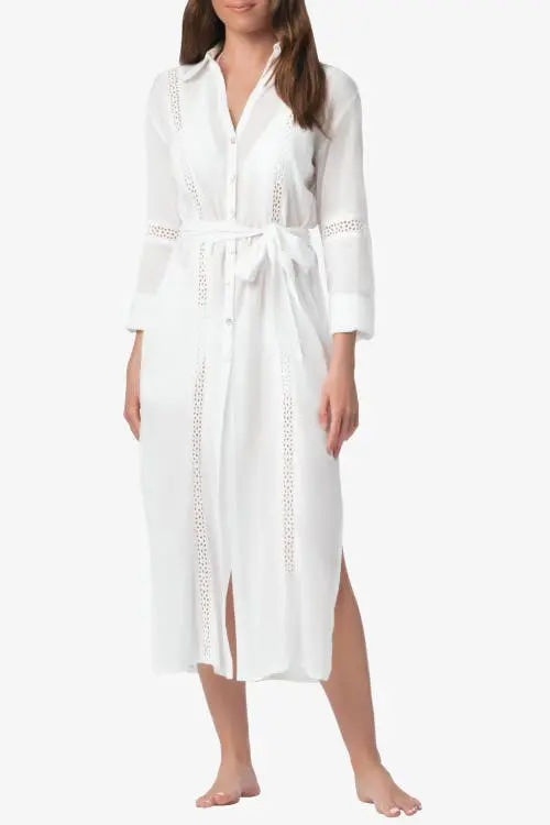 Helen Jon Eyelet Trim Long Shirt Dress