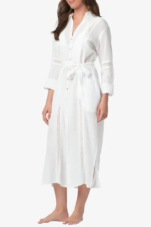 Helen Jon Eyelet Trim Long Shirt Dress