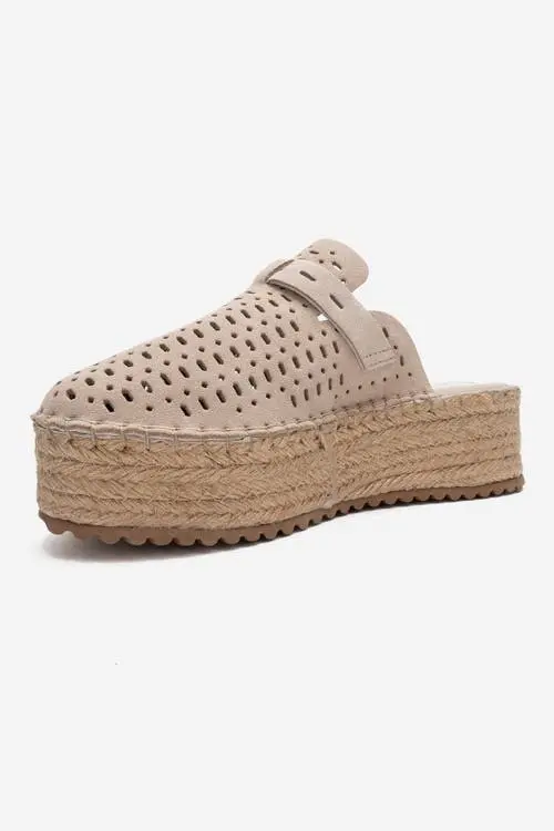 FOREVER & ALWAYS SHOES Louis Leather Platform Sandals - Beige Suede