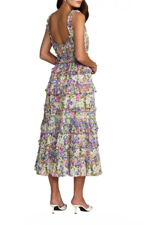 Mac Duggal Floral Ruffle A-line Midi Dress