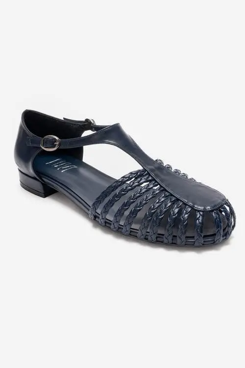 PROLOGUE SHOES Woven T-strap Sandal - Navy