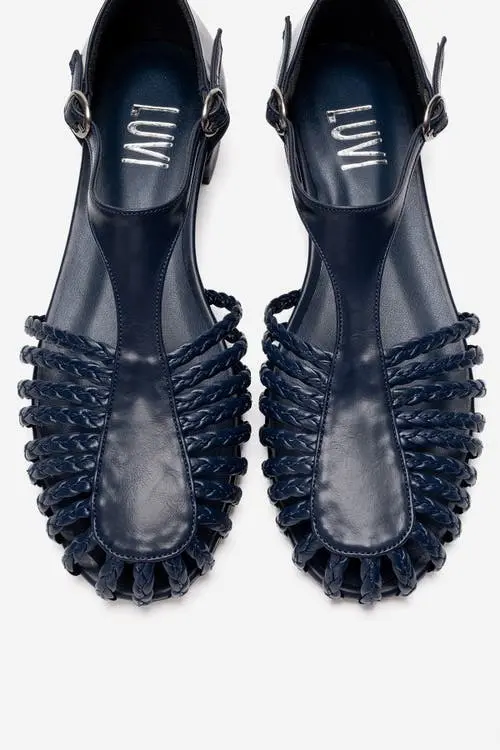 PROLOGUE SHOES Woven T-strap Sandal - Navy