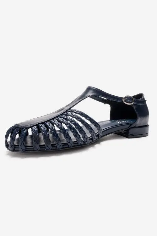 PROLOGUE SHOES Woven T-strap Sandal - Navy