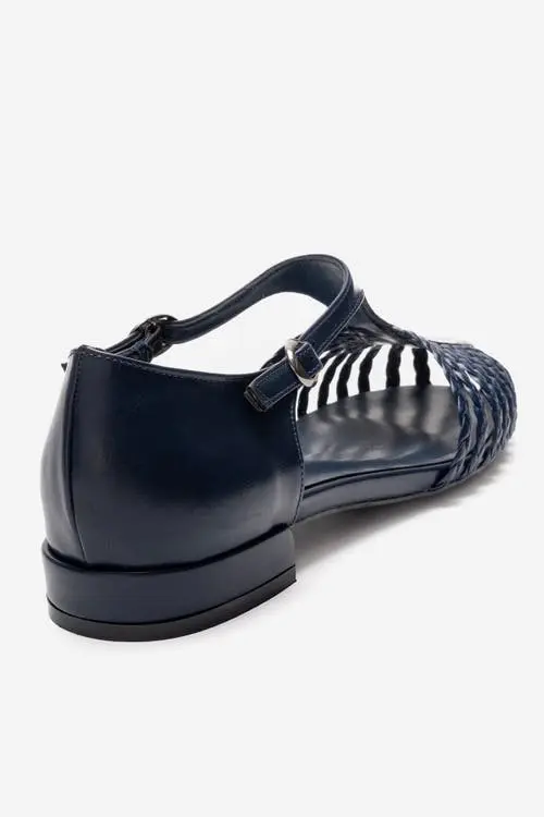 PROLOGUE SHOES Woven T-strap Sandal - Navy