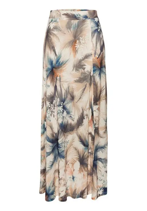 LASCANA Printed Maxi Skirt With Slit - Blue Sand