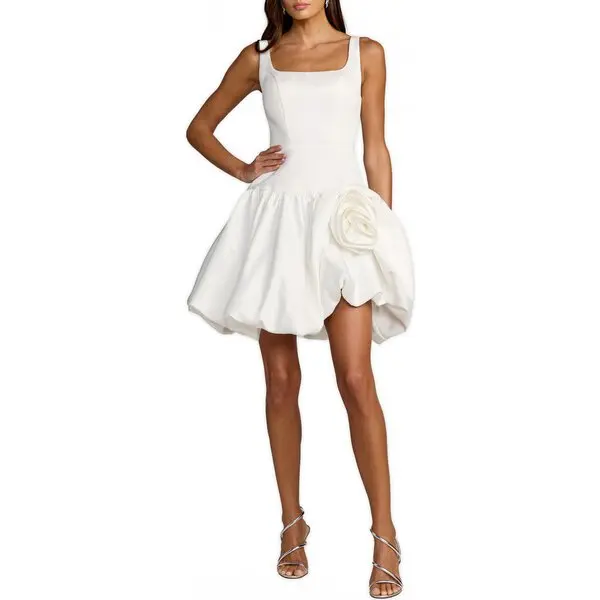 Mac Duggal Sleeveless Satin Mini Dress - Ivory