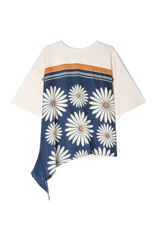 Sandro Scarf Print Cotton T-shirt - Deep Blue/ocher