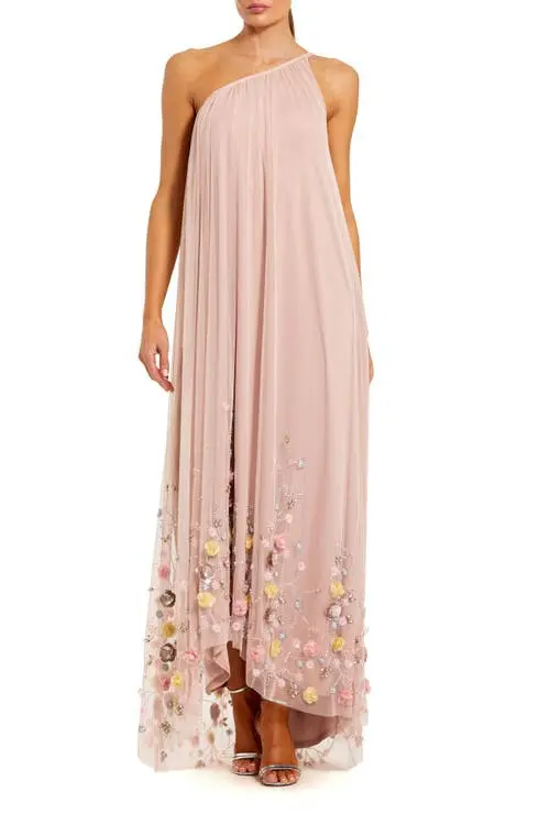 Mac Duggal One-shoulder Embellished High-low Gown - Rose