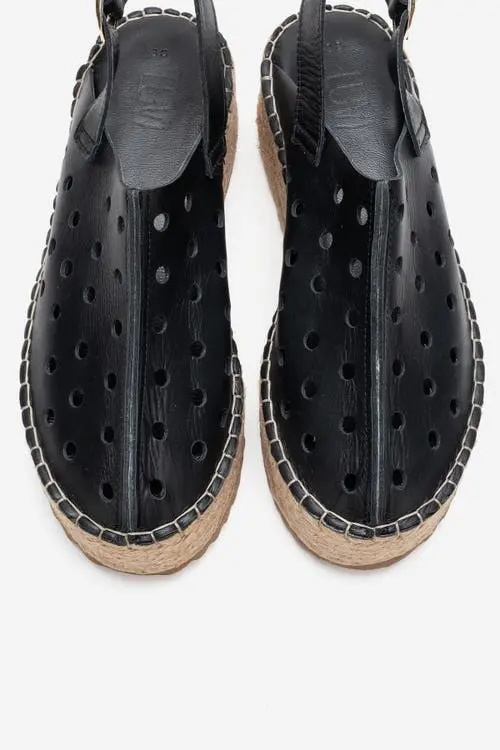 FOREVER & ALWAYS SHOES Fraga Leather Wedge Sandal - Black