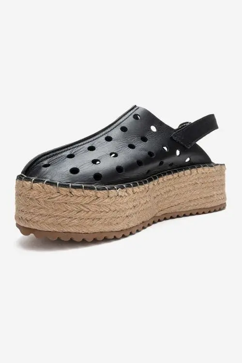 FOREVER & ALWAYS SHOES Fraga Leather Wedge Sandal - Black