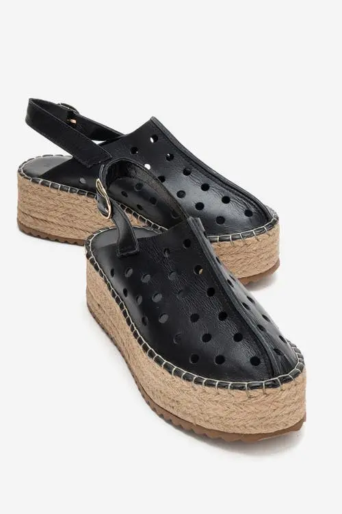 FOREVER & ALWAYS SHOES Fraga Leather Wedge Sandal - Black