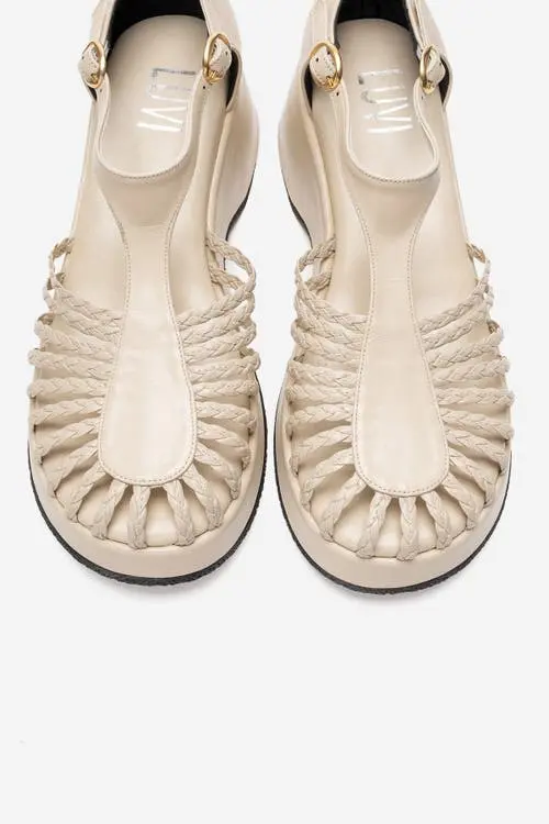PROLOGUE SHOES Barry Woven Wedge Sandal - Beige