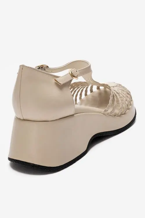 PROLOGUE SHOES Barry Woven Wedge Sandal - Beige