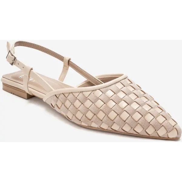 PROLOGUE SHOES Chanda Woven Pointed Toe Sandal - Beige