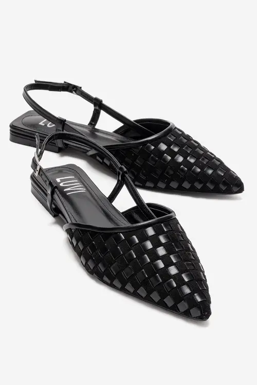 PROLOGUE SHOES Chanda Woven Pointed Toe Sandal - Black