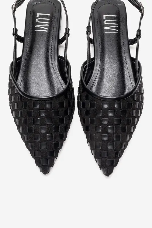 PROLOGUE SHOES Chanda Woven Pointed Toe Sandal - Black