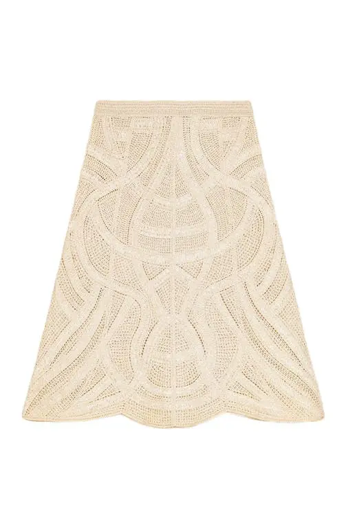 Maje Long Crochet Flared Skirt - Beige