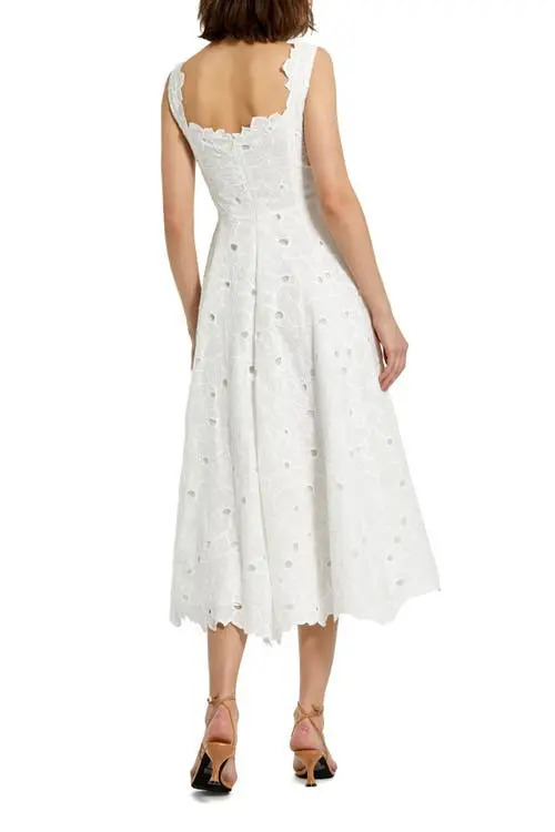 Mac Duggal Embroidered Floral A-line Midi Dress - White