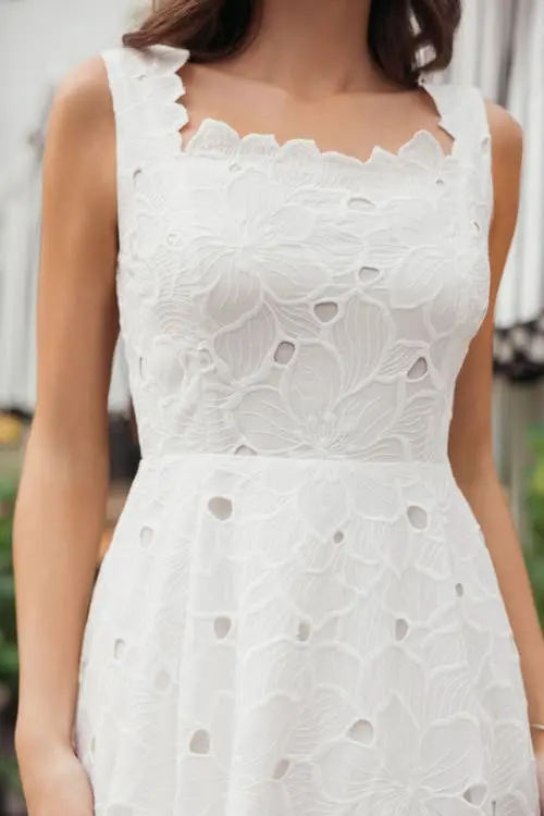 Mac Duggal Embroidered Floral A-line Midi Dress - White