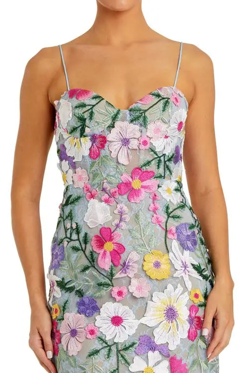 Mac Duggal Floral Embroidered Bustier Gown - Sage Multi