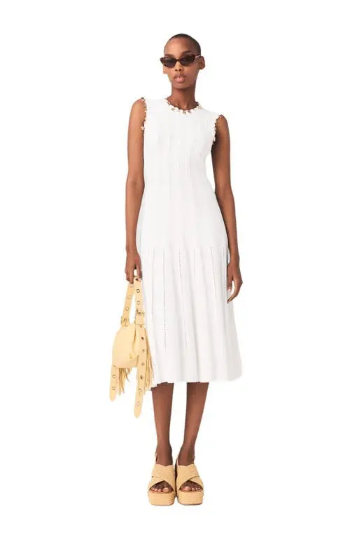 Maje Knit Maxi Dress With Gold Charms - White