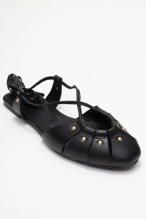 FOREVER & ALWAYS SHOES Daria Leather Lace-up Sandal - Black