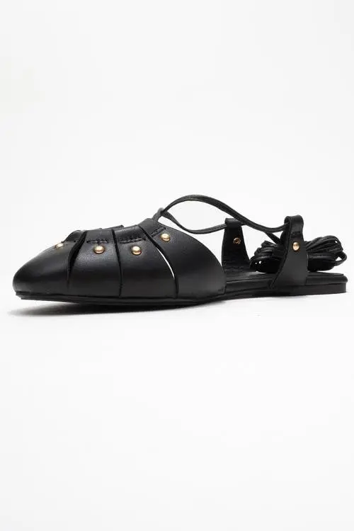 FOREVER & ALWAYS SHOES Daria Leather Lace-up Sandal - Black
