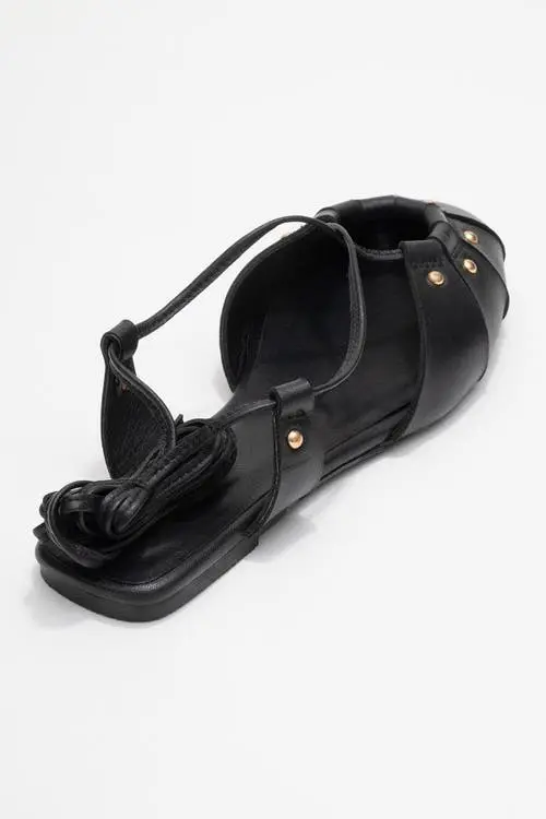 FOREVER & ALWAYS SHOES Daria Leather Lace-up Sandal - Black
