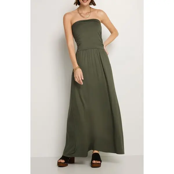 LASCANA Bandeau Maxi Dress - Olive