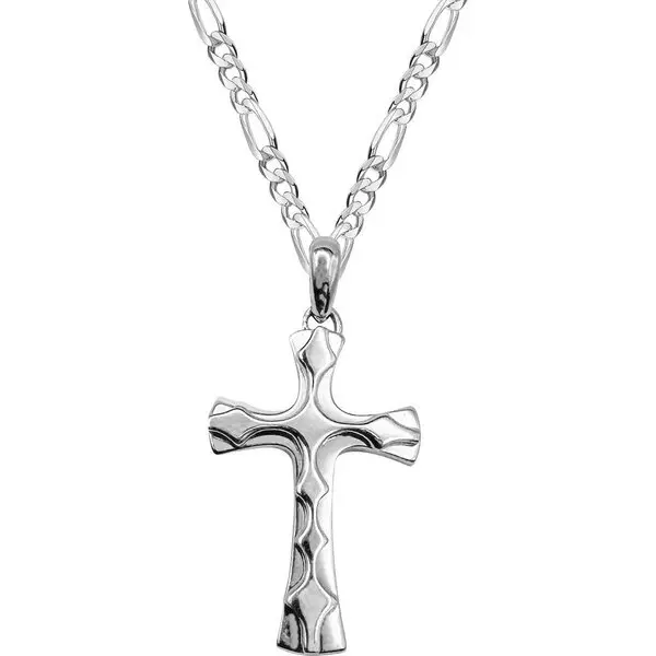 OUTOFOFFICE Textured Cross Charm Necklace - Silver