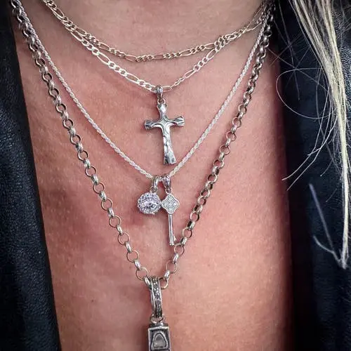 OUTOFOFFICE Textured Cross Charm Necklace In Sterling