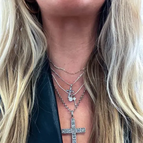 OUTOFOFFICE Textured Cross Charm Necklace In Sterling