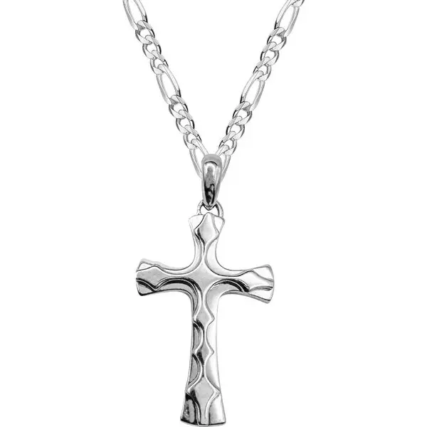 OUTOFOFFICE Textured Cross Charm Necklace In Sterling - Silver
