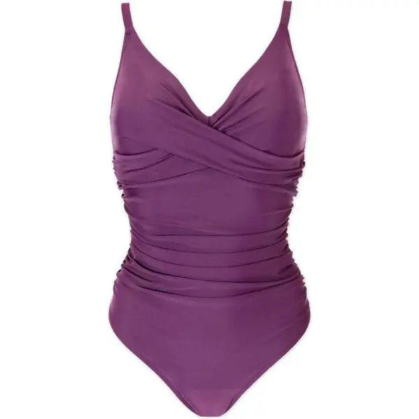 SPLASH ABOUT Tummy Control One-piece Swimsuit With Wrap Neckline - Plum